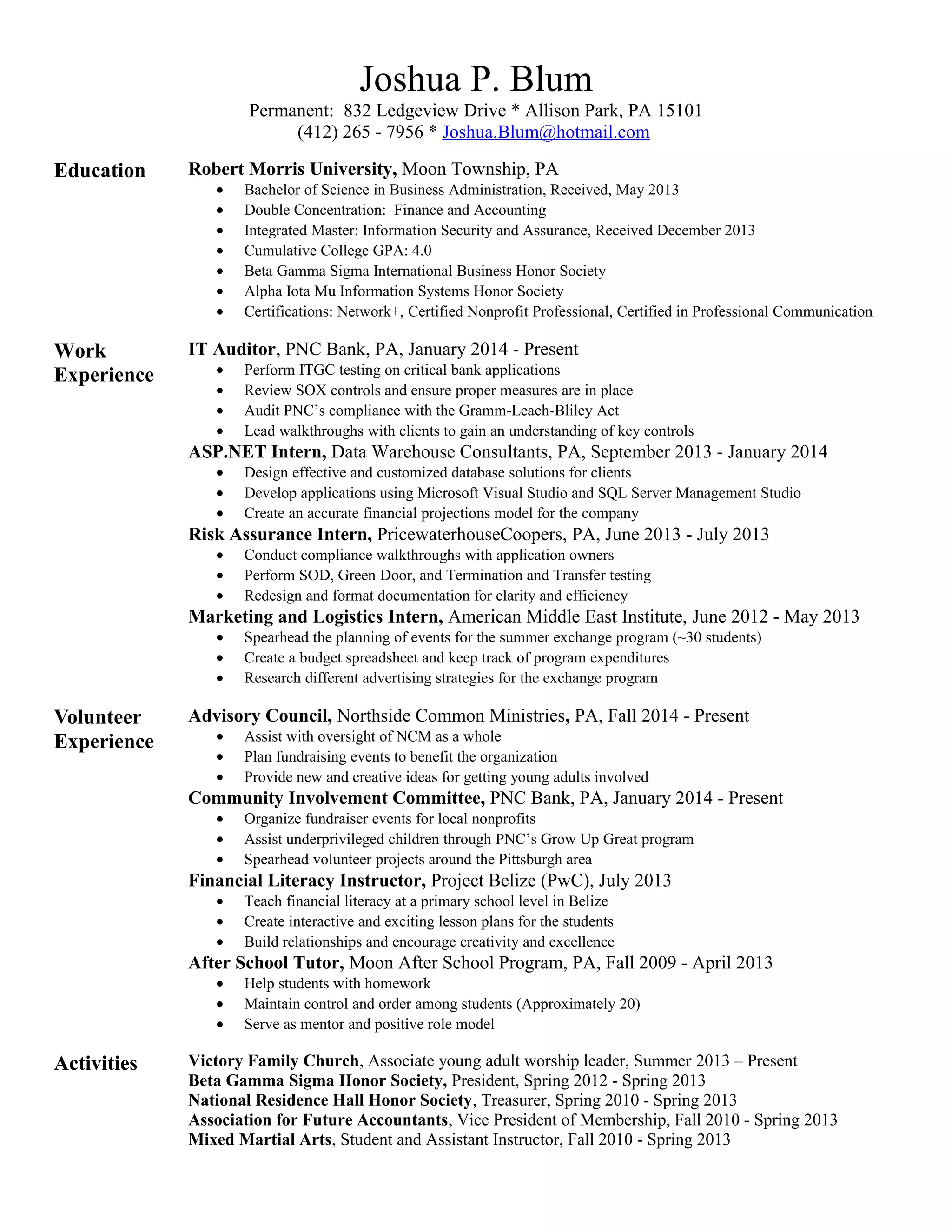 Josh Blum's Resume | PDF