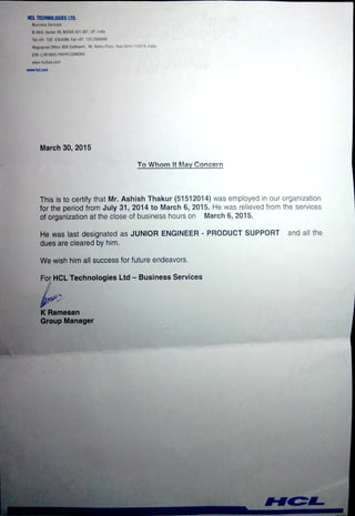 HCL experience letter | PDF