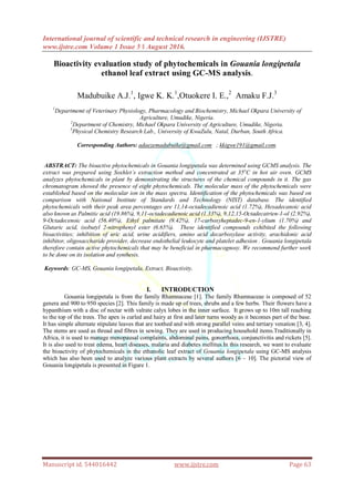 Bioactivity evaluation study of phytochemicals in Gouania longipetala ethanol leaf extract using ...