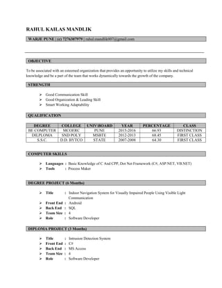 Rahul Mandlik BE Comp 2016 Batch (Warje Pune) | PDF