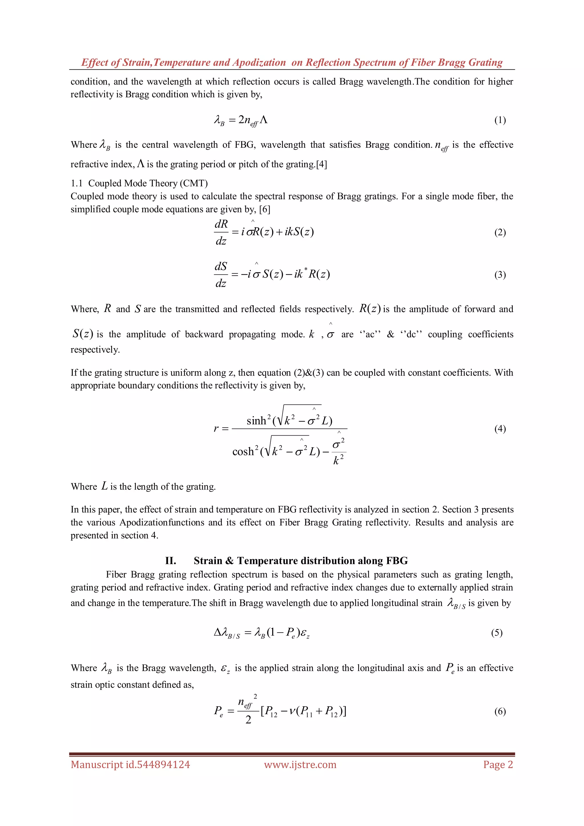 Effect Of Straintemperature And Apodization On Reflection Spectrum Of