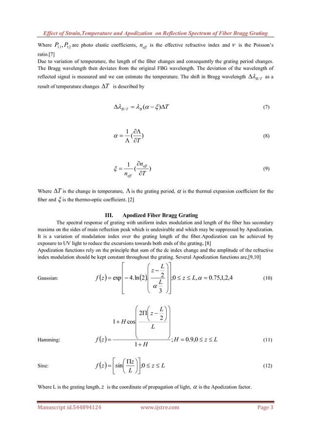 Effect of Strain,Temperature and Apodization on Reflection Spectrum of ...