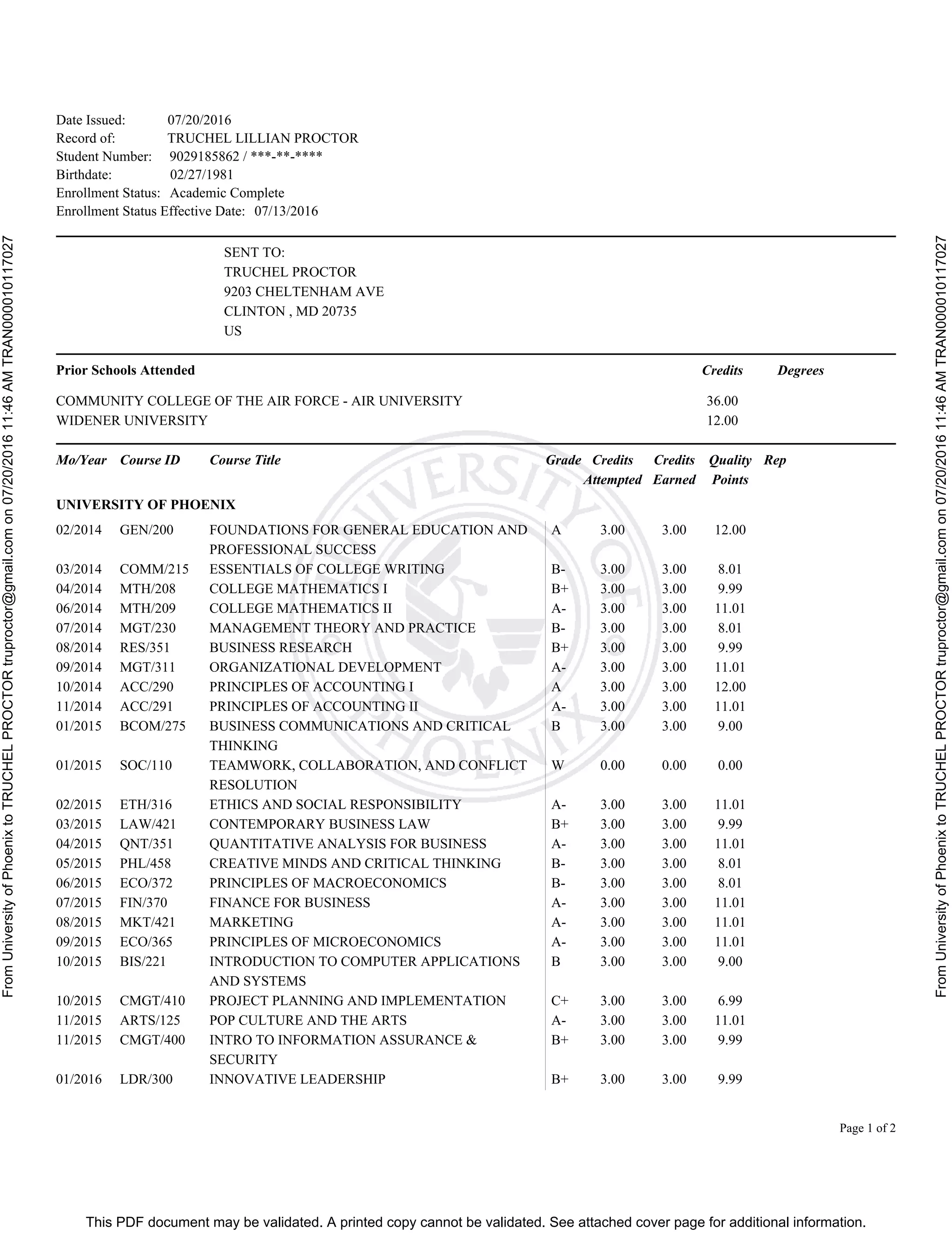 Official Transcripts_UOP_BSBM | PDF | College Education | Education