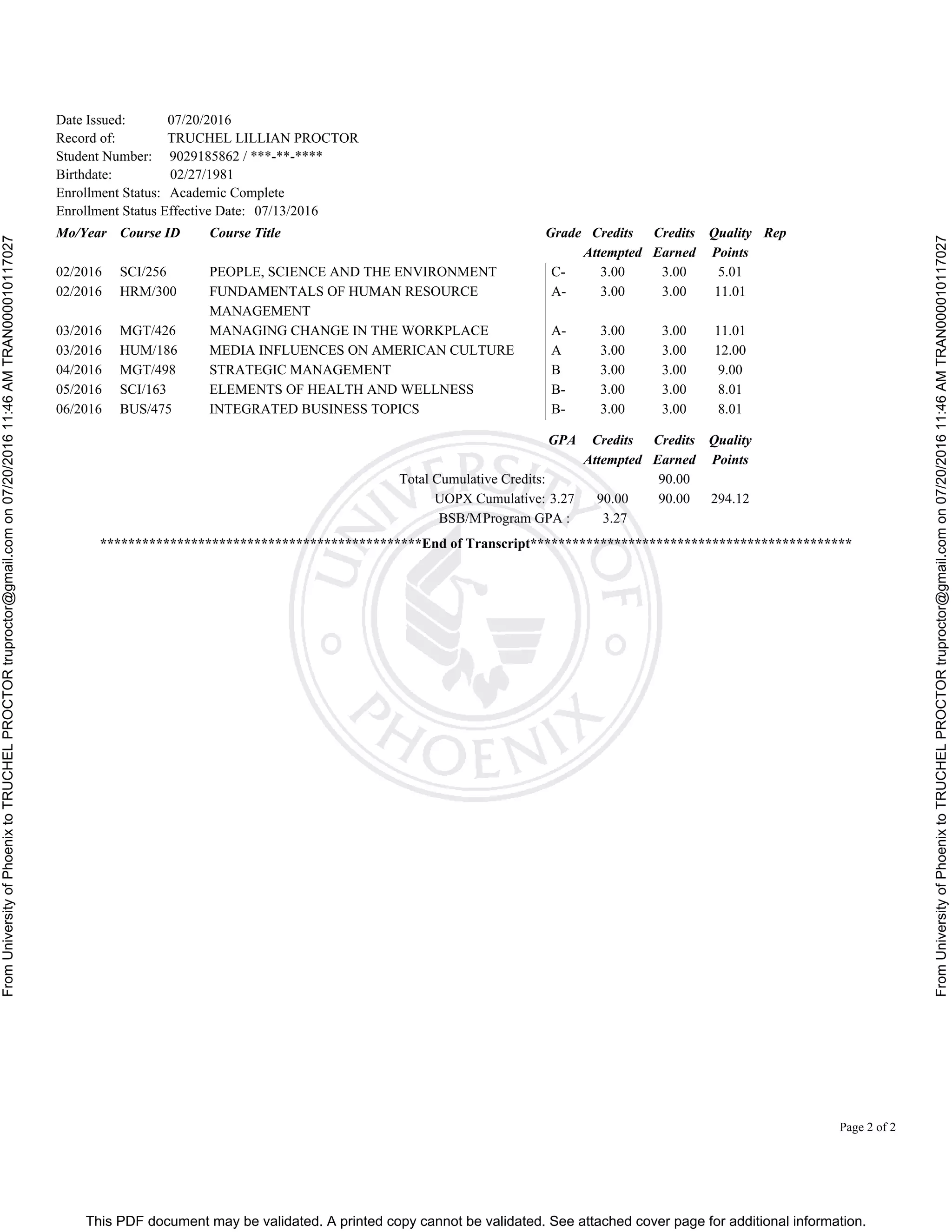Official Transcripts_UOP_BSBM | PDF | College Education | Education