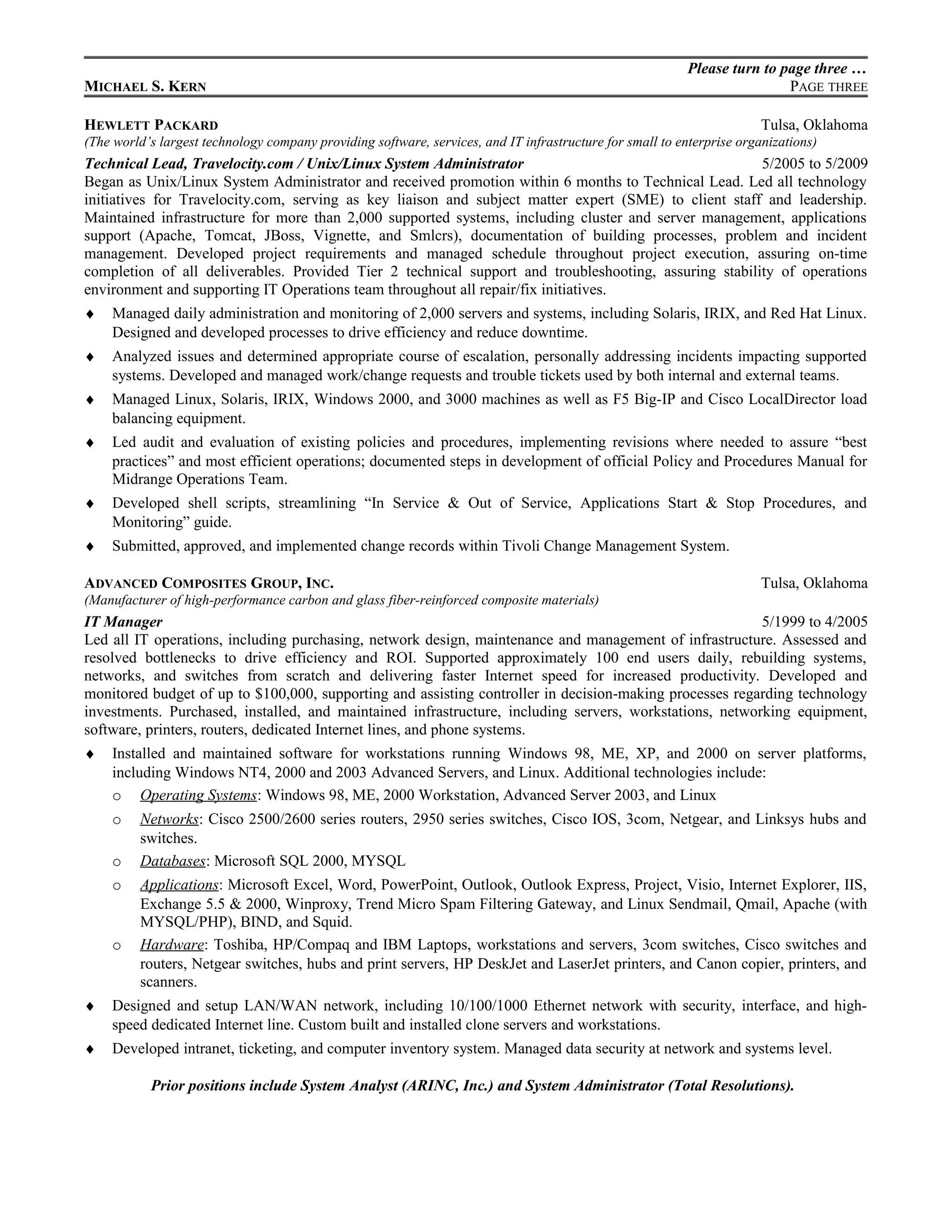 Kern, Michael - Professional Technology Resume v1 | PDF