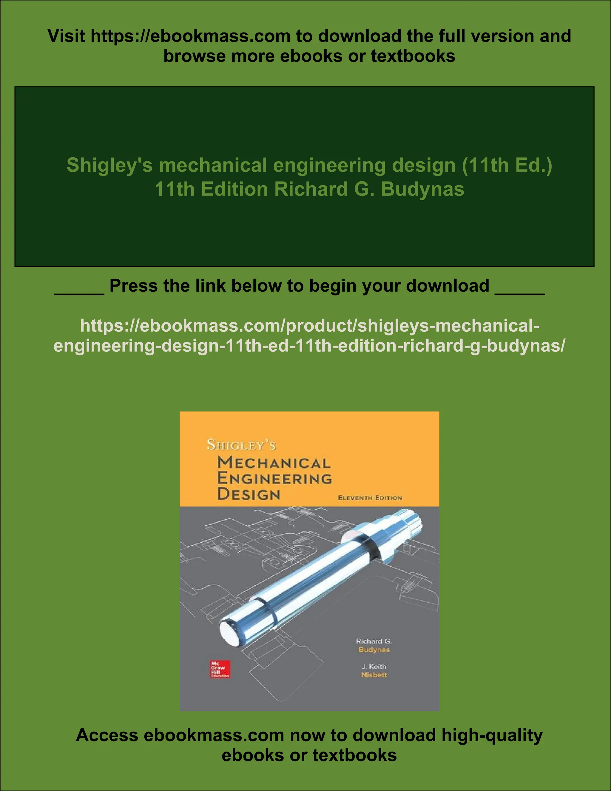 Shigley's mechanical engineering design (11th Ed.) 11th Edition Richard G. Budynas | PDF