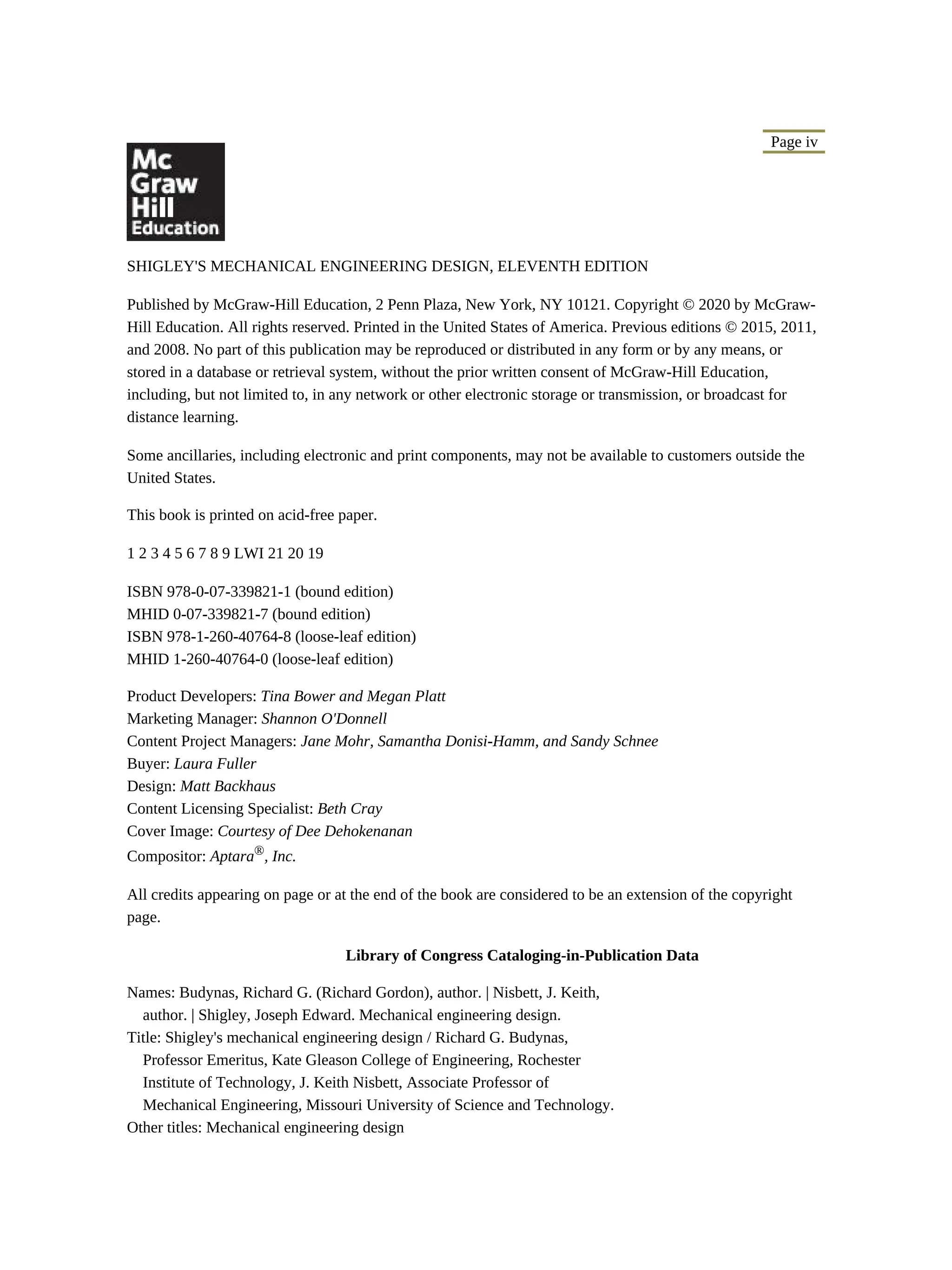 Shigley's mechanical engineering design (11th Ed.) 11th Edition Richard ...