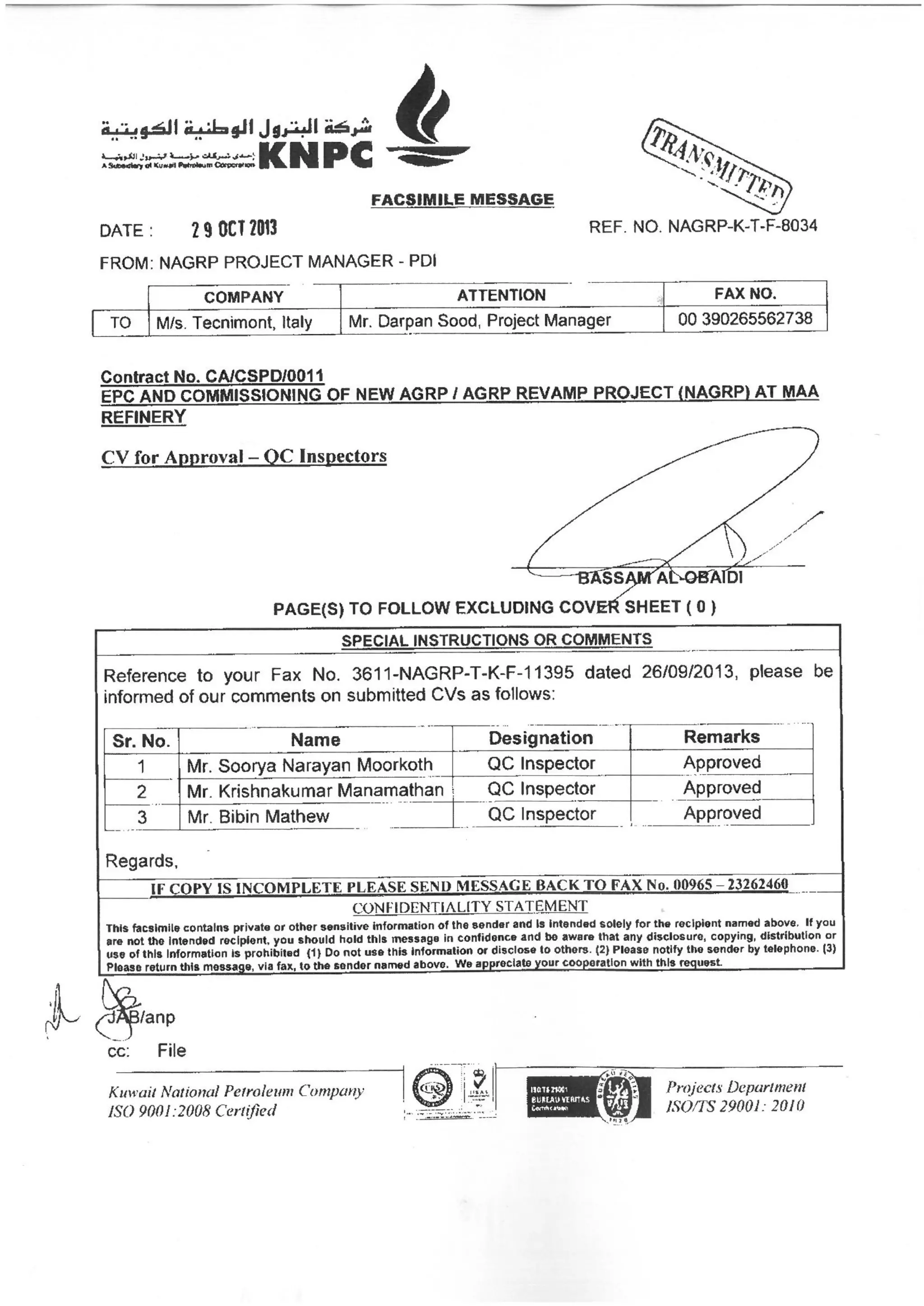 KNPC - Approval Letter | PDF