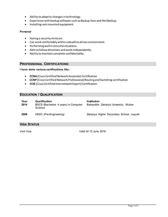 Asad Javaid Network Administrator CV | DOCX | Computer Networking | Computing