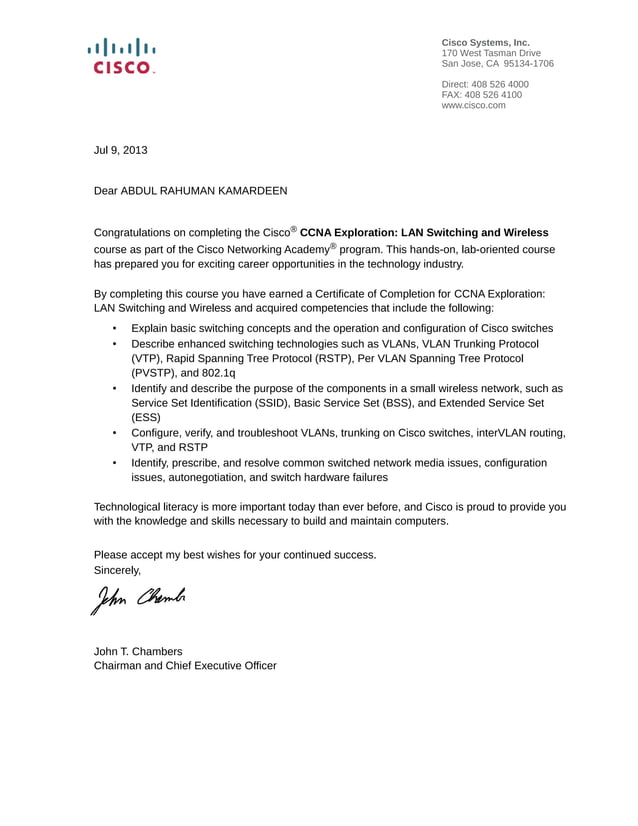 Completion Of Ccna Transcript Pdf Computer Networking Computing