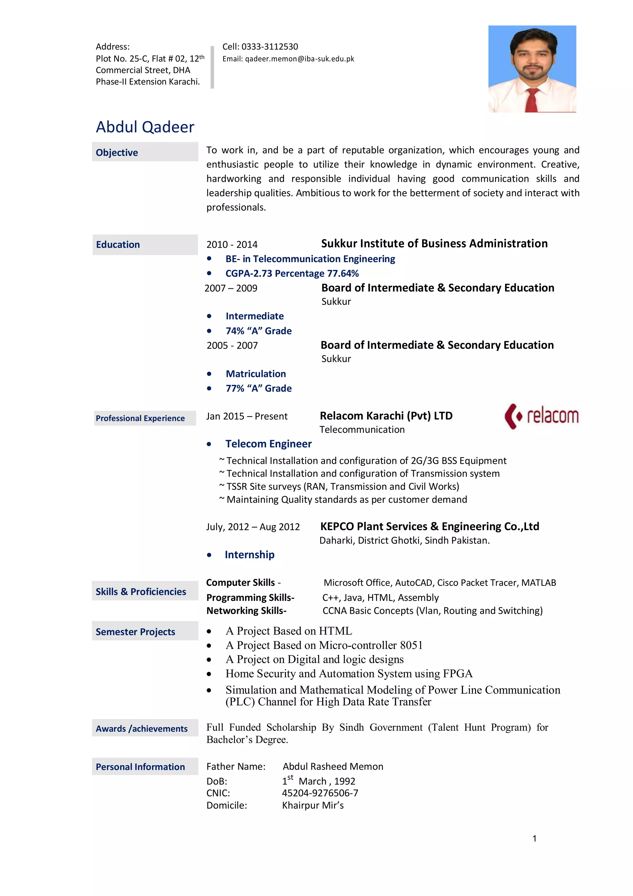Abdul Qadeer(CV) | PDF