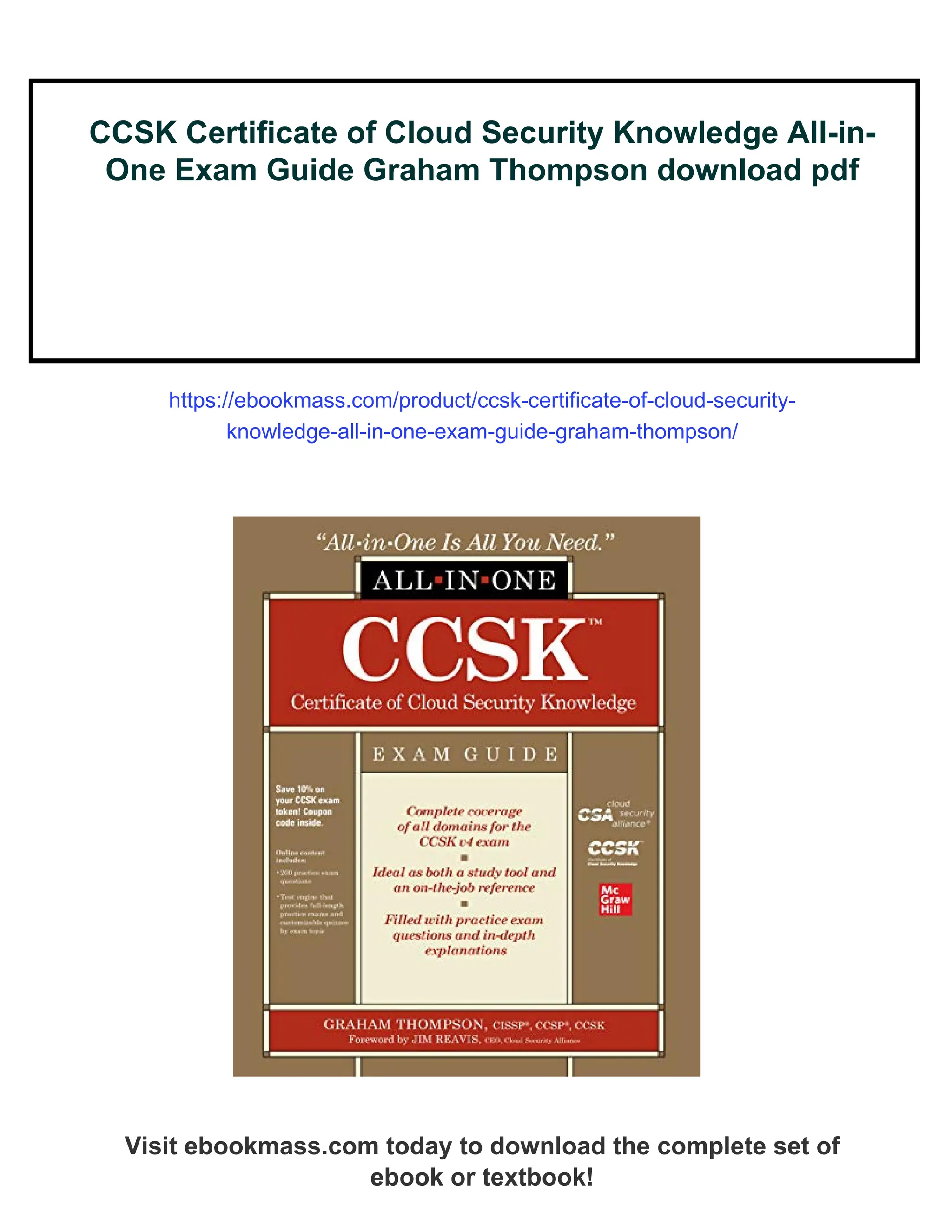 CCSK Certificate of Cloud Security Knowledge All-in-One Exam Guide Graham Thompson | PDF