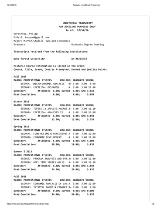 UMD Unofficial Transcript | PDF | Undergraduate Education | College ...