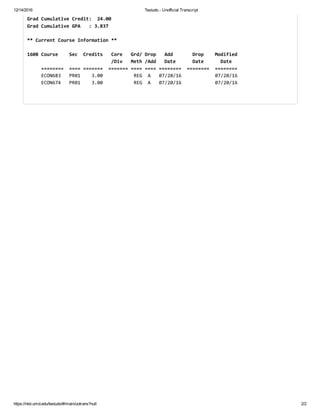 UMD Unofficial Transcript | PDF | Undergraduate Education | College ...