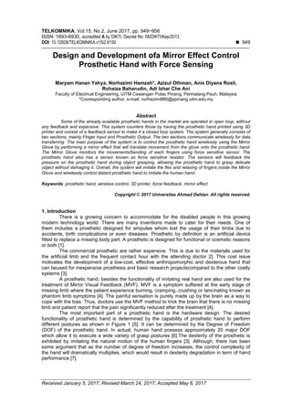 Design and Development ofa Mirror Effect Control Prosthetic Hand with Force Sensing | PDF