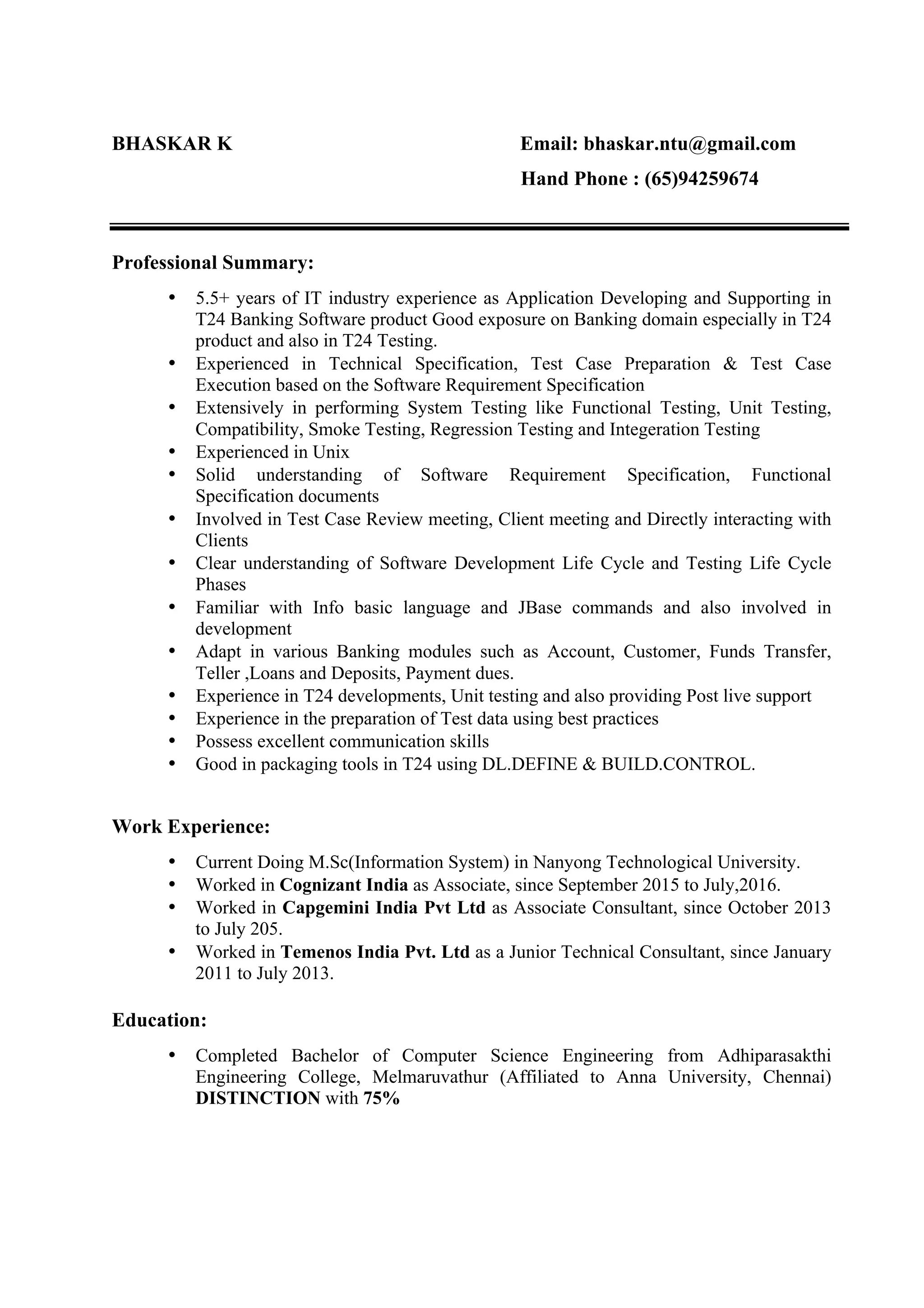 BHASKAR K_CTS_Resume | PDF