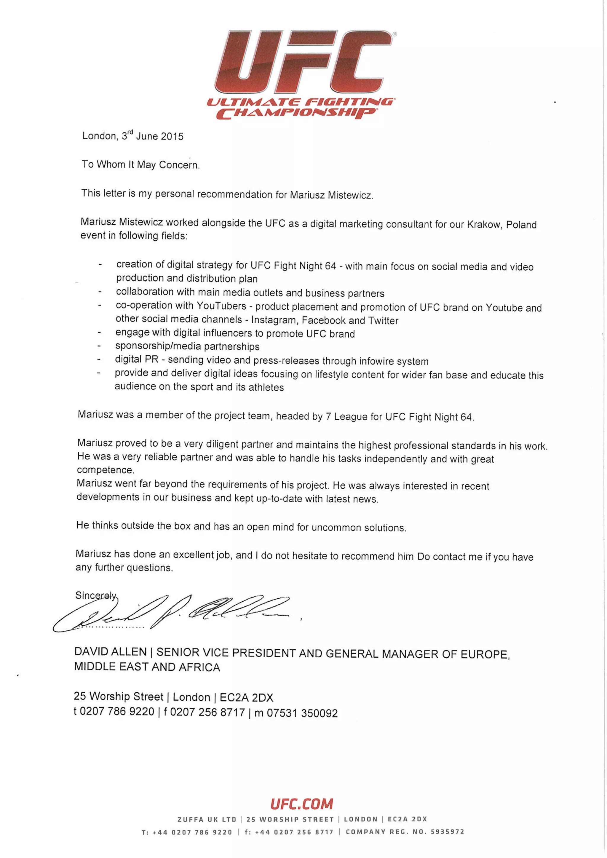 UFC reference letter | PDF