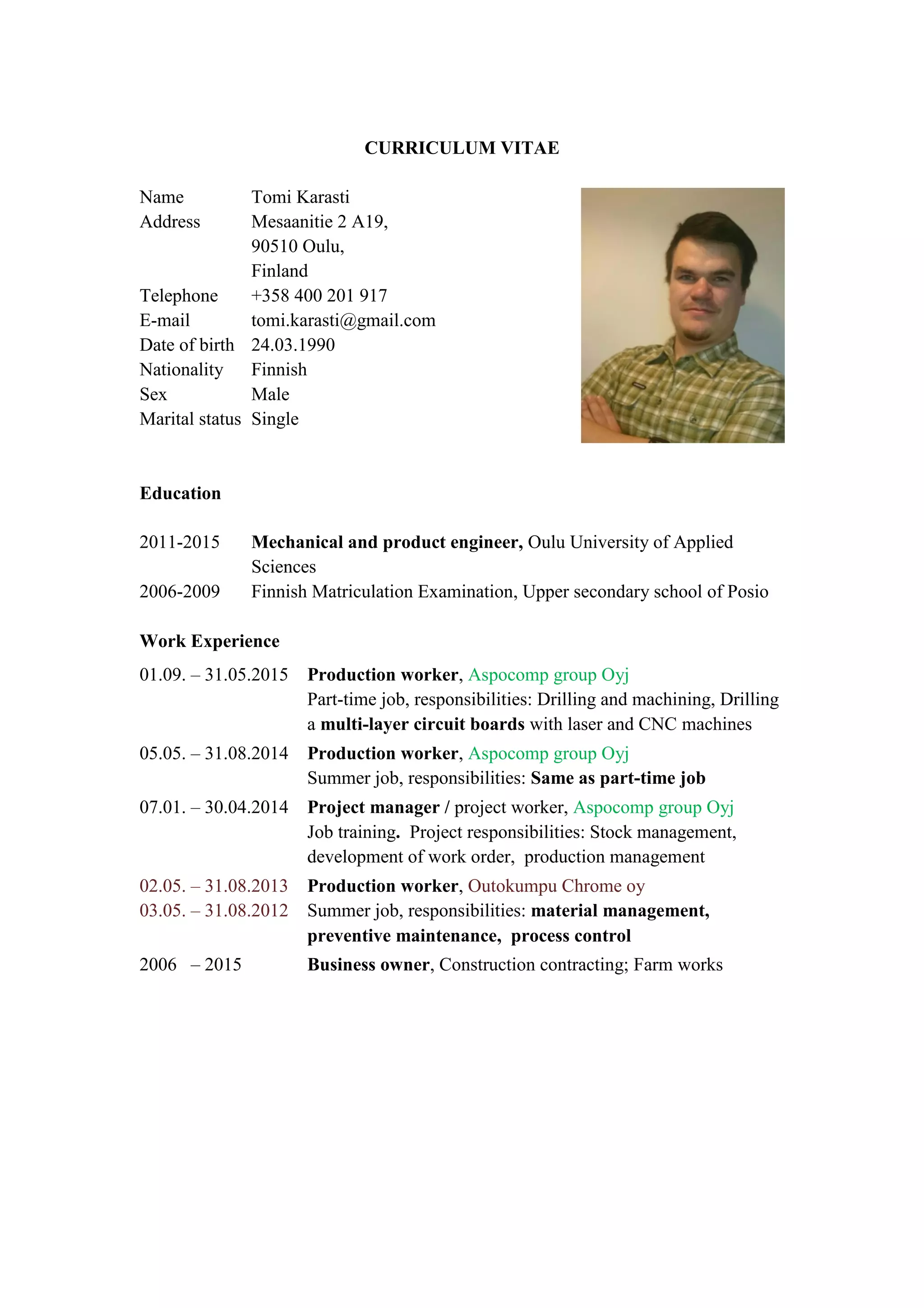Tomi Karasti CV | PDF