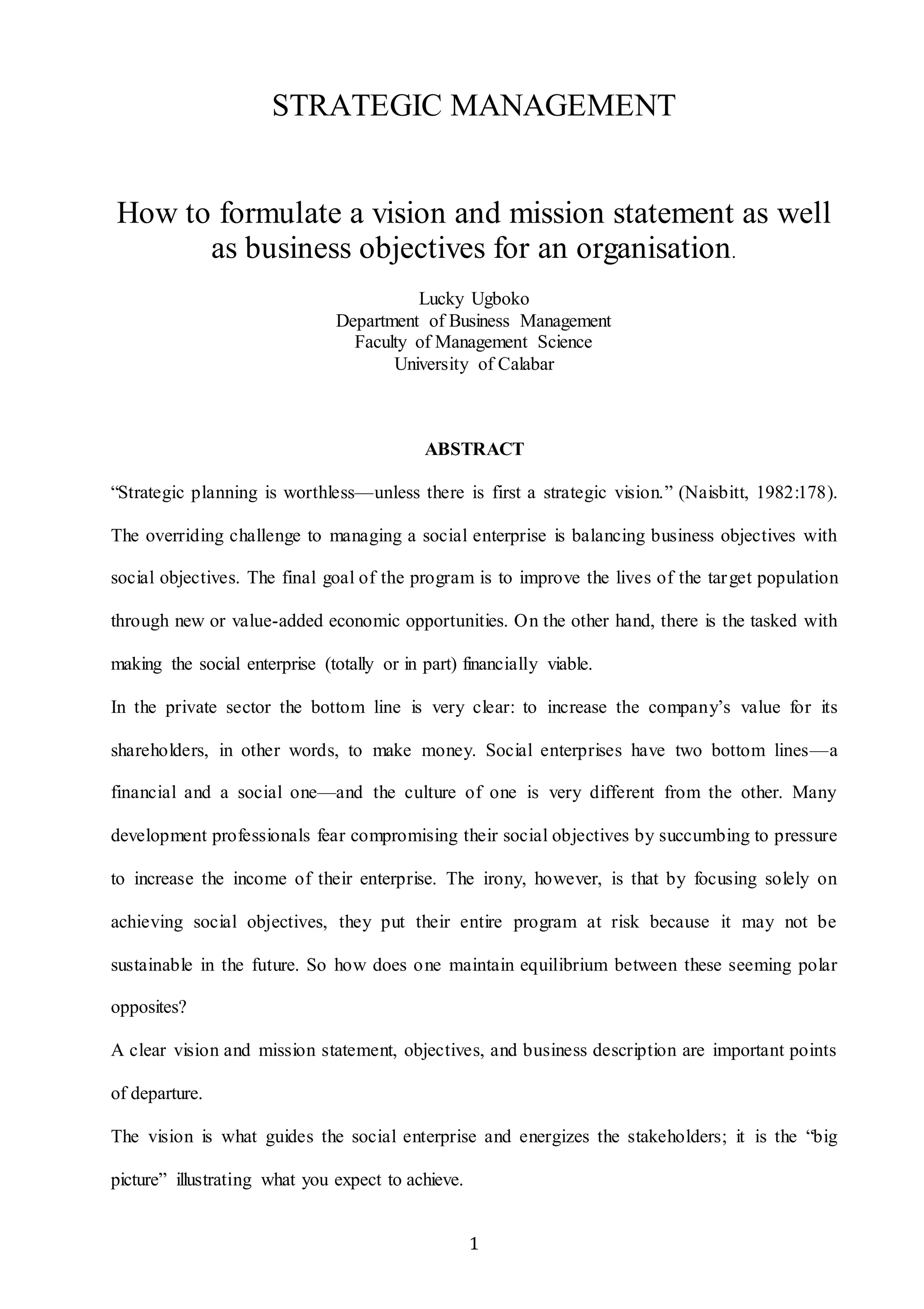 How to formulate A vision and mission statement as well as business ...