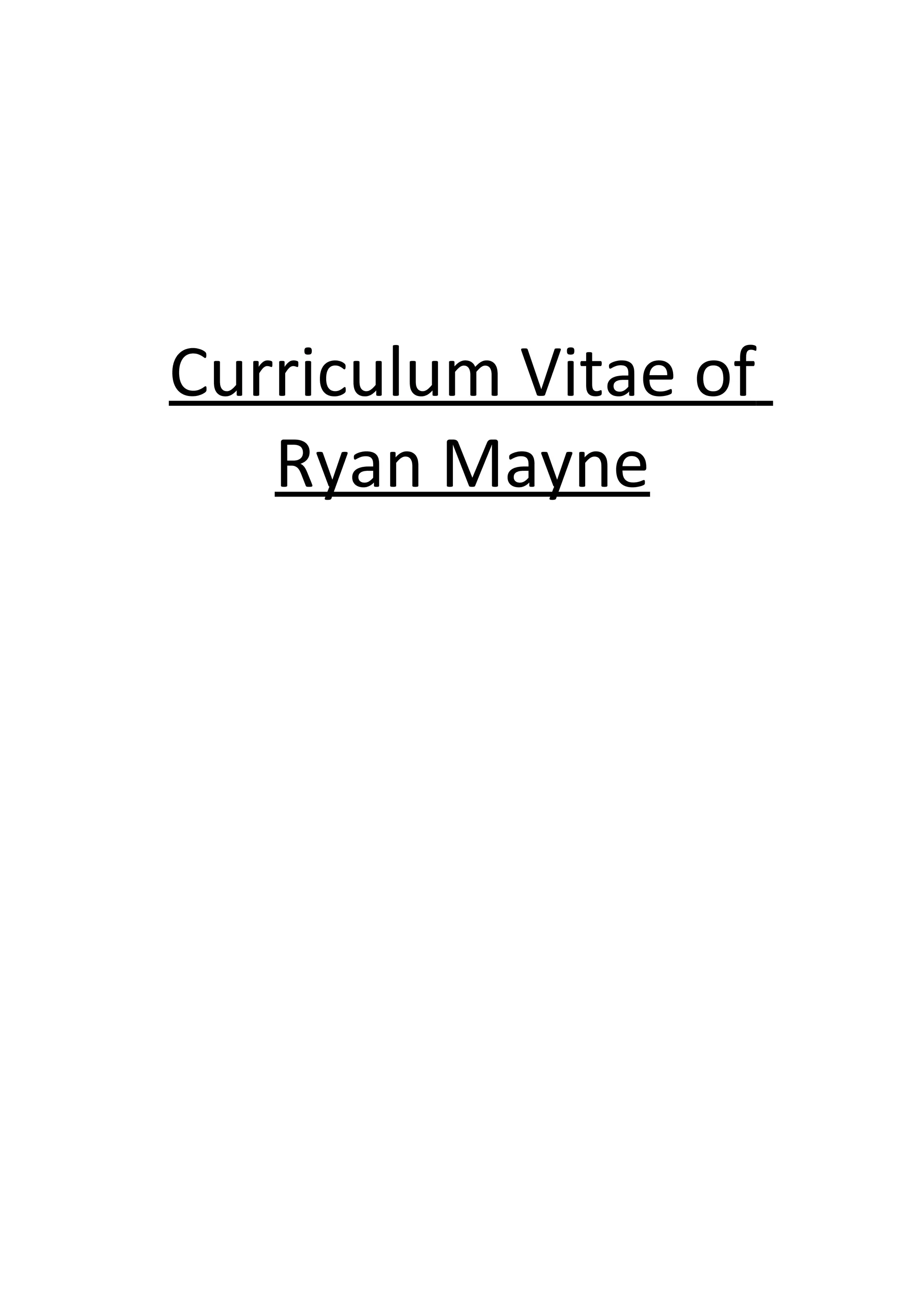 Curriculum Vitae of Ryan Mayne | DOC