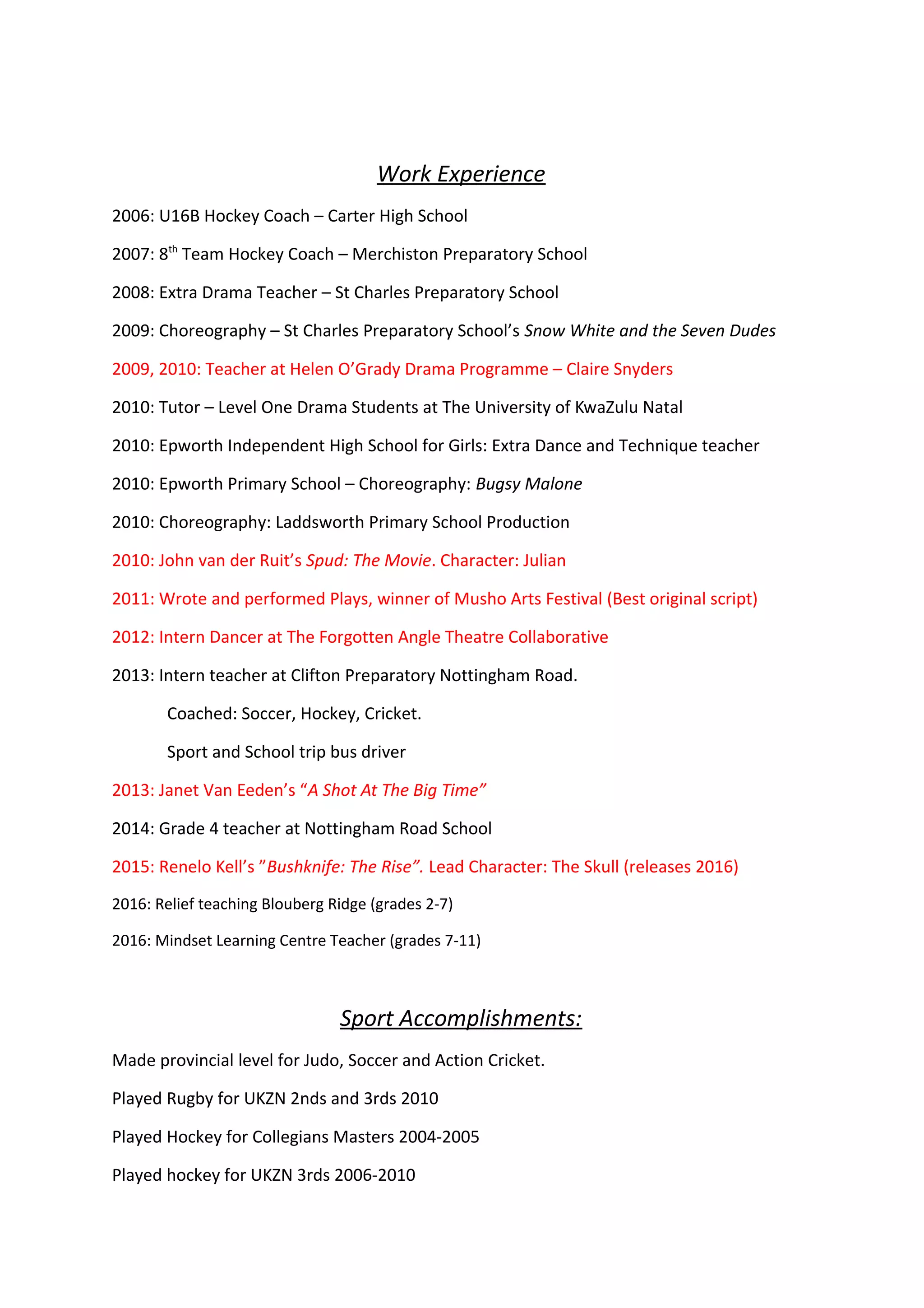 Curriculum Vitae of Ryan Mayne | DOC