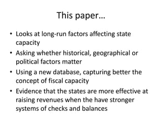 The Determinants of State Capacity in Developing Economies: Politics ...