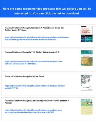 Financial Statement Analysis 9th Edition John J Wild K R Subramanyam | PDF