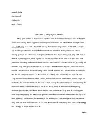 Gatsby in 1920s America essay (grade 11) | PDF