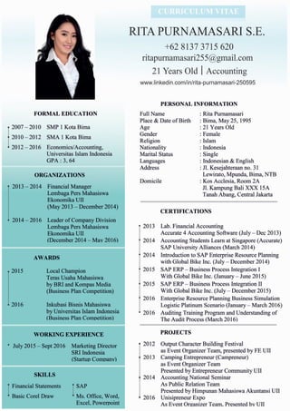 CV - Rita Purnamasari S.E. | PDF