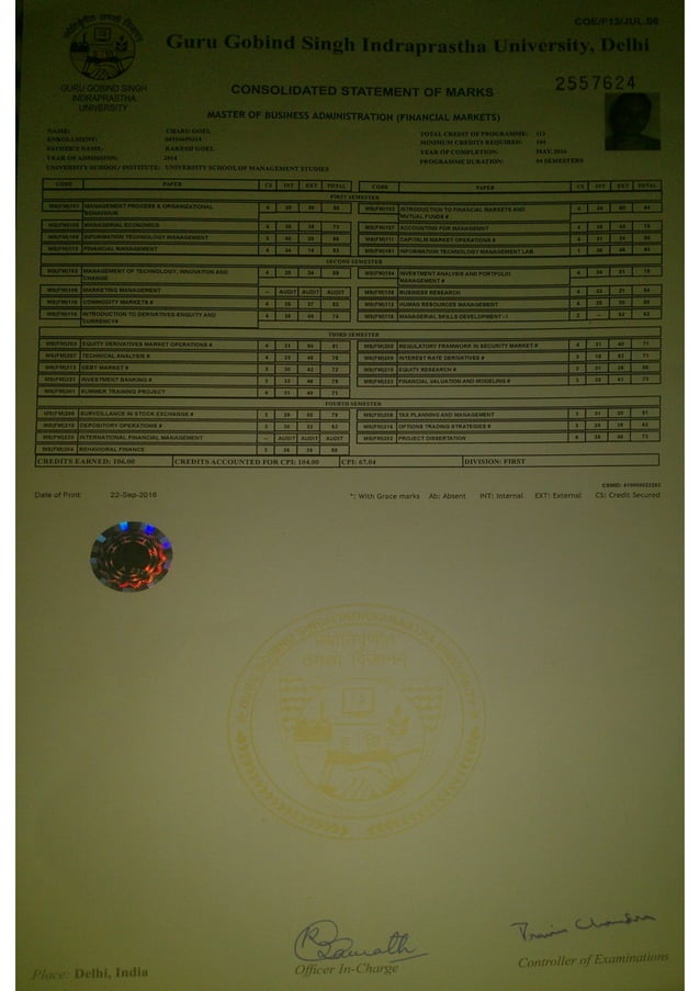 consolidated statement of marks MBA | PDF