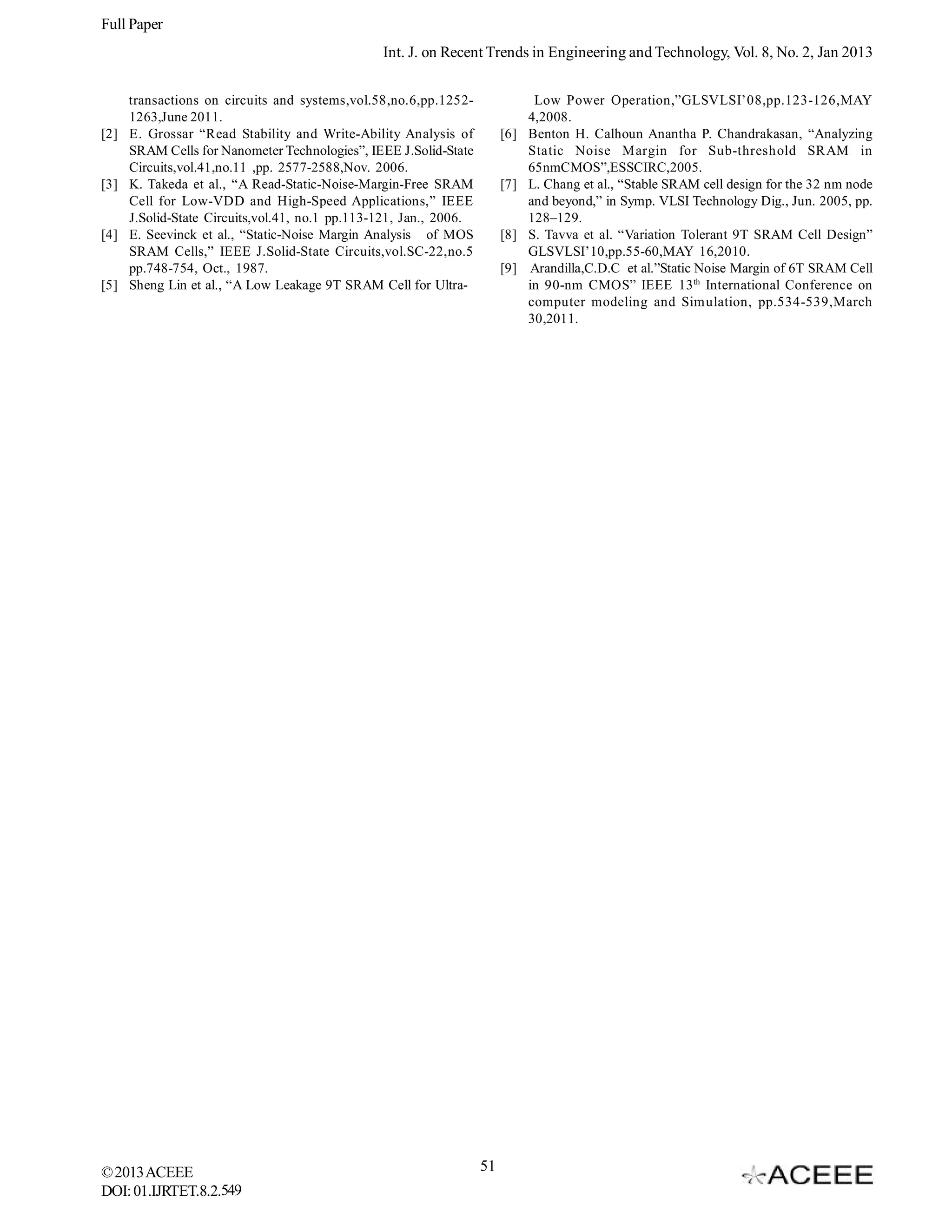 Static-Noise-Margin Analysis of Modified 6T SRAM Cell during Read Operation | PDF
