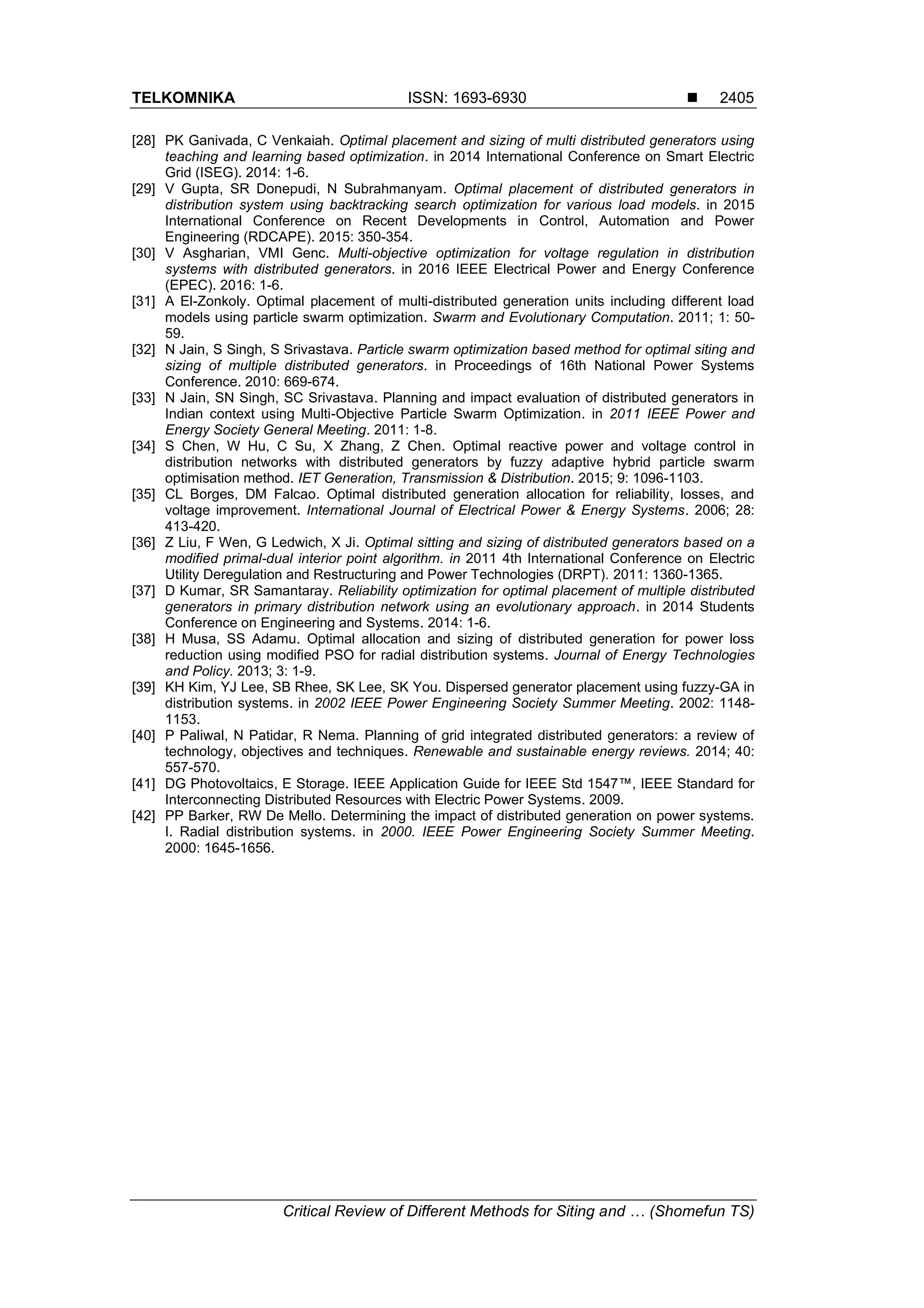 Critical Review Of Different Methods For Siting And Sizing Distributed