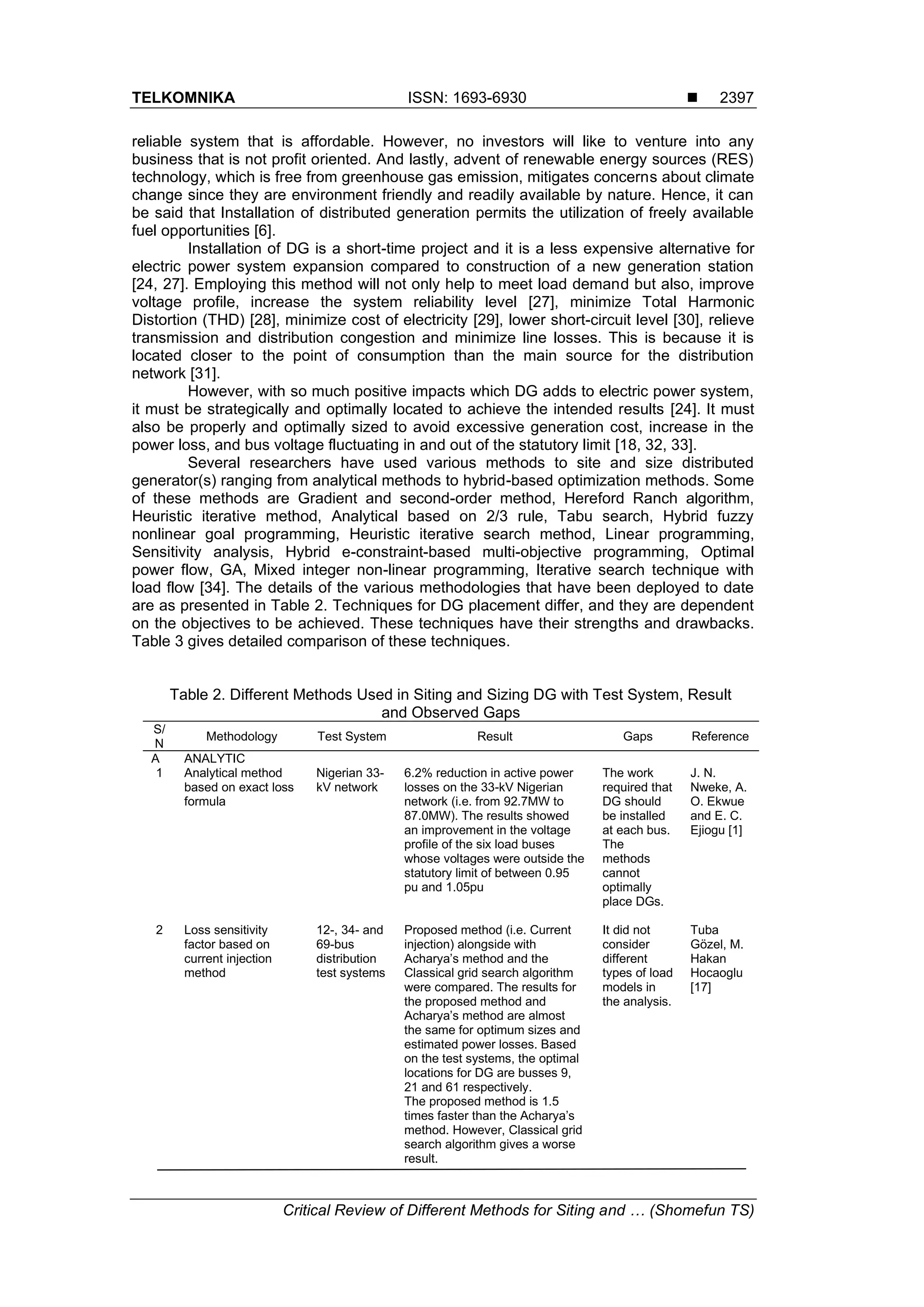 Critical Review Of Different Methods For Siting And Sizing Distributed Generators Pdf