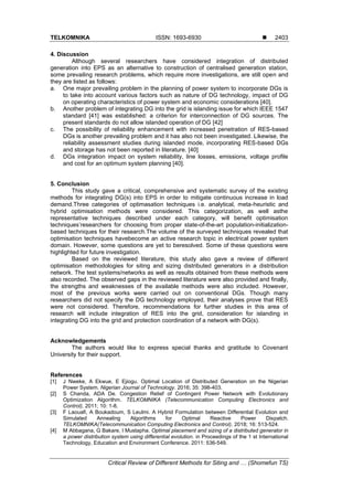 Critical Review of Different Methods for Siting and Sizing Distributed ...