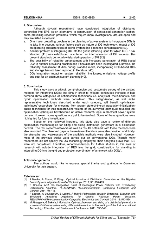 Critical Review Of Different Methods For Siting And Sizing Distributed Generators Pdf 