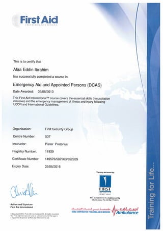 First Aid Certificate | PDF | First Aid | Injuries