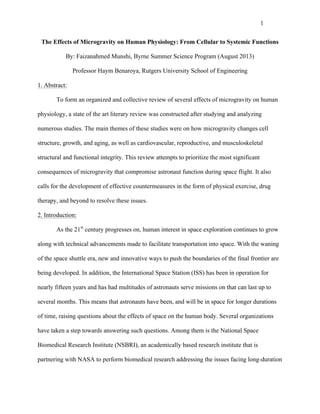 Effects of Microgravity on Human Physiology - F. Munshi | PDF