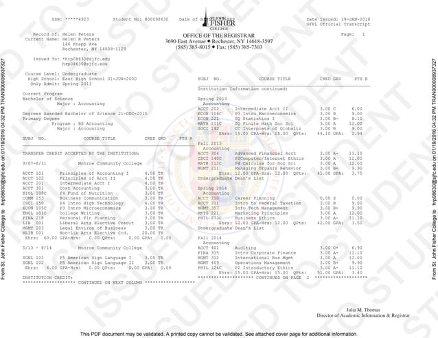 St. John Fisher Transcript | PDF