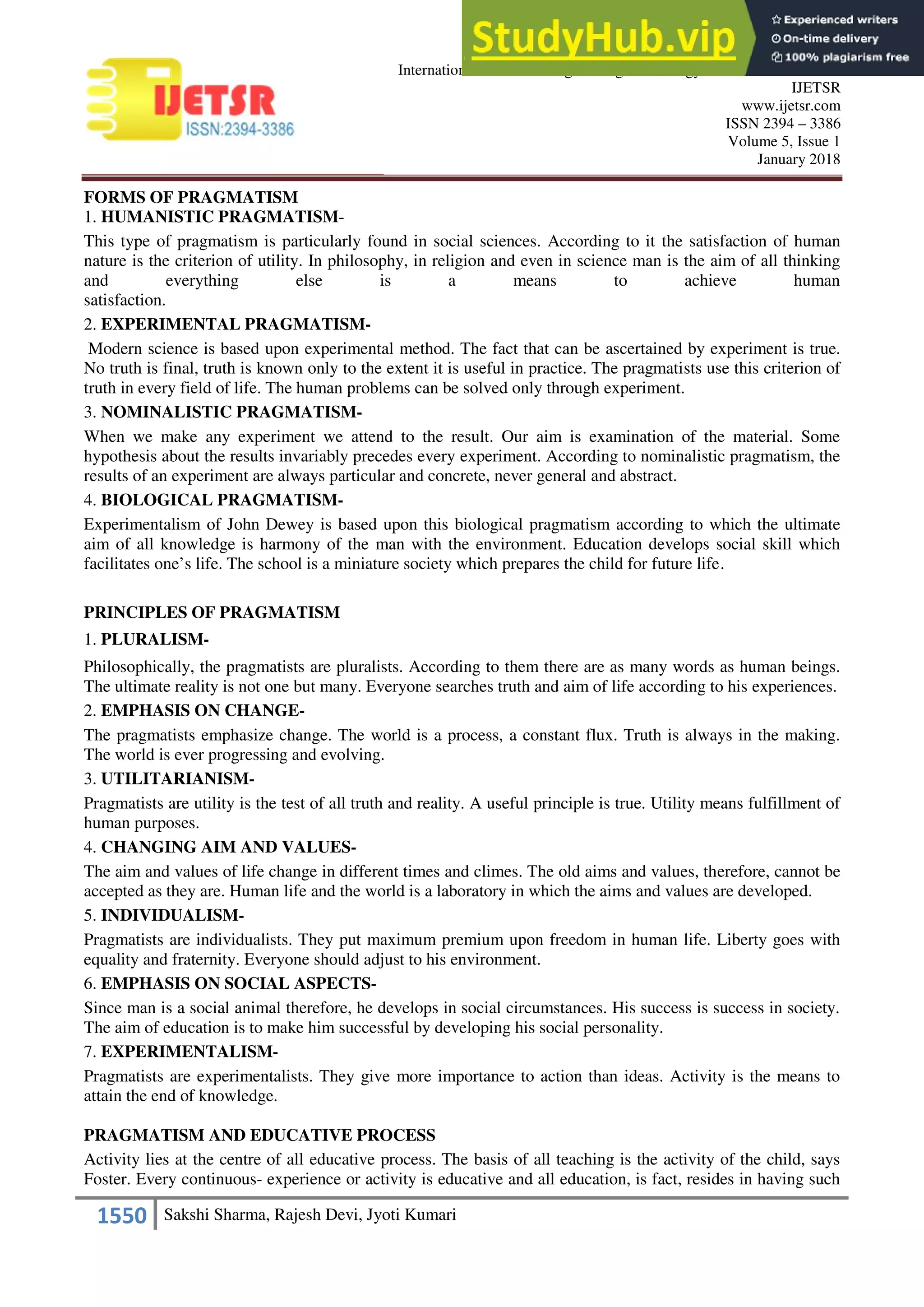 549 Pragmatism In Education | PDF