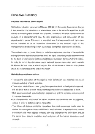 Tome Salgueiro - 3448 - Corporate Governance Take-home Exam - Risk Area in a Bank | PDF