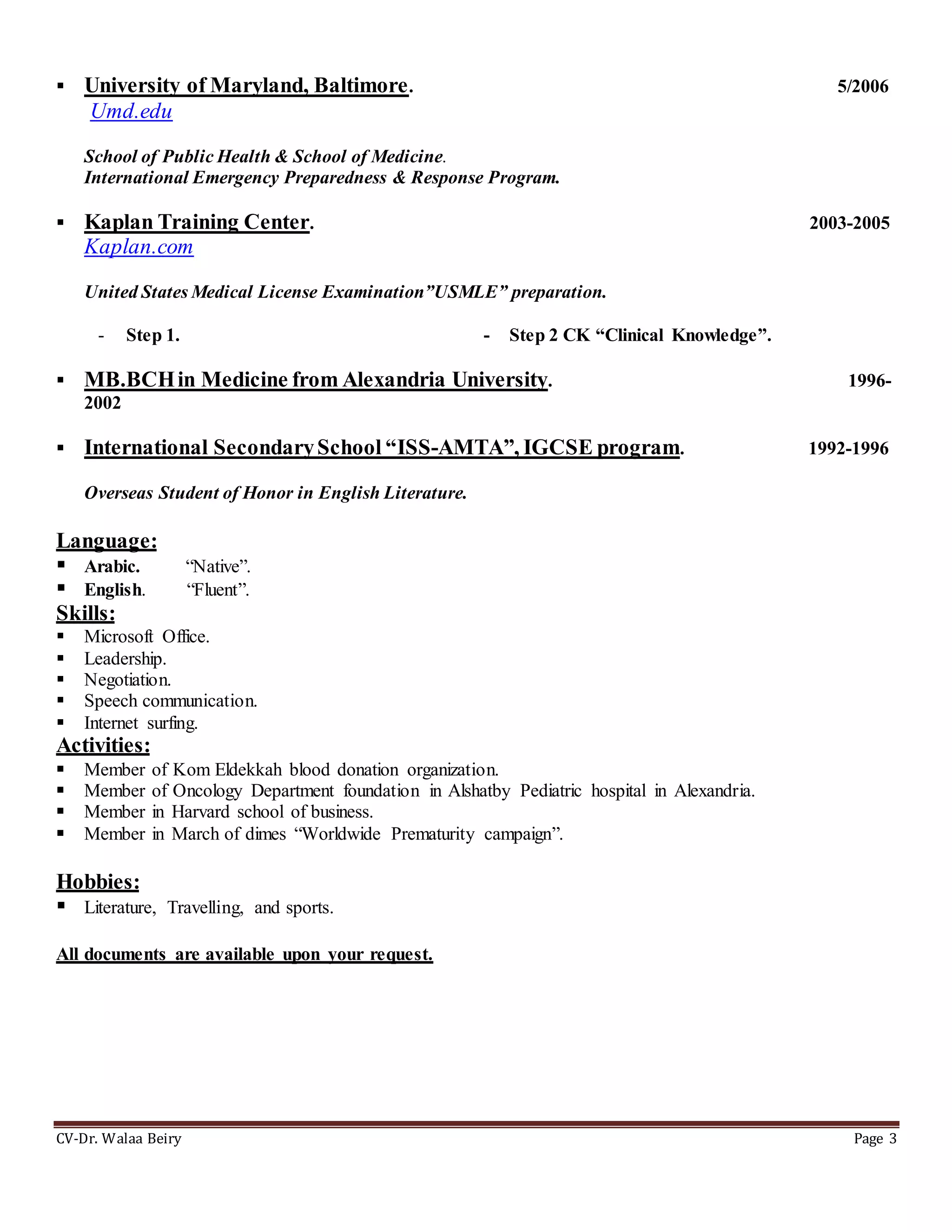 Dr. Walaa Beiry CV. | DOCX