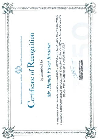 ZADCO Recognition Cert - Hamdi Ibrahim | PDF