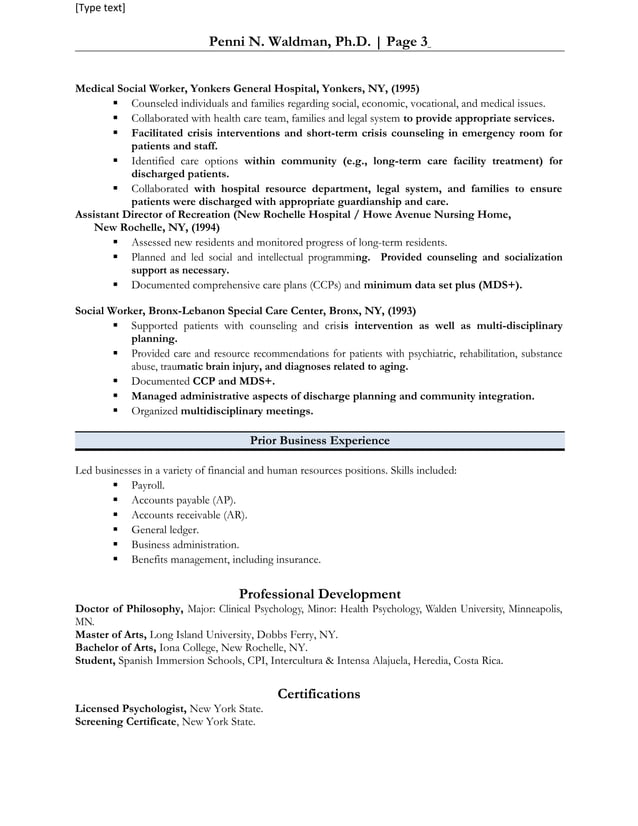 Penni N. Waldman, Ph.D. Resume | DOC