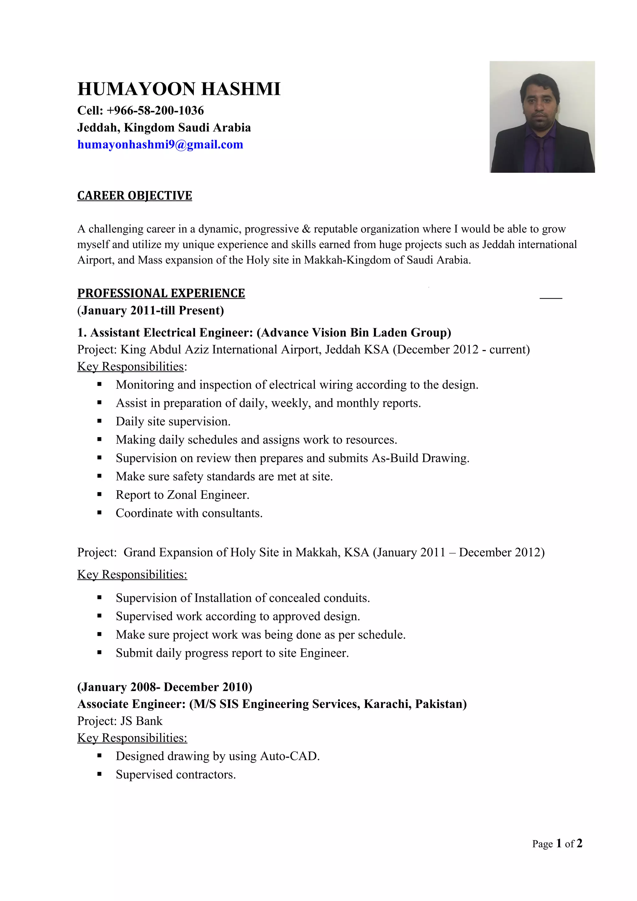 Humayoon Hashmi Resume | DOC