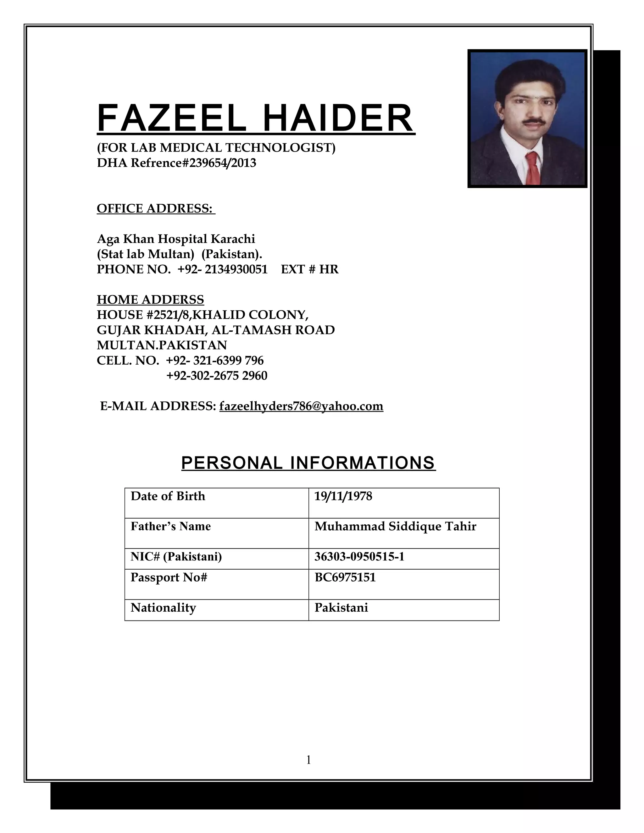 FAZEEL HYDER'S CV | PDF