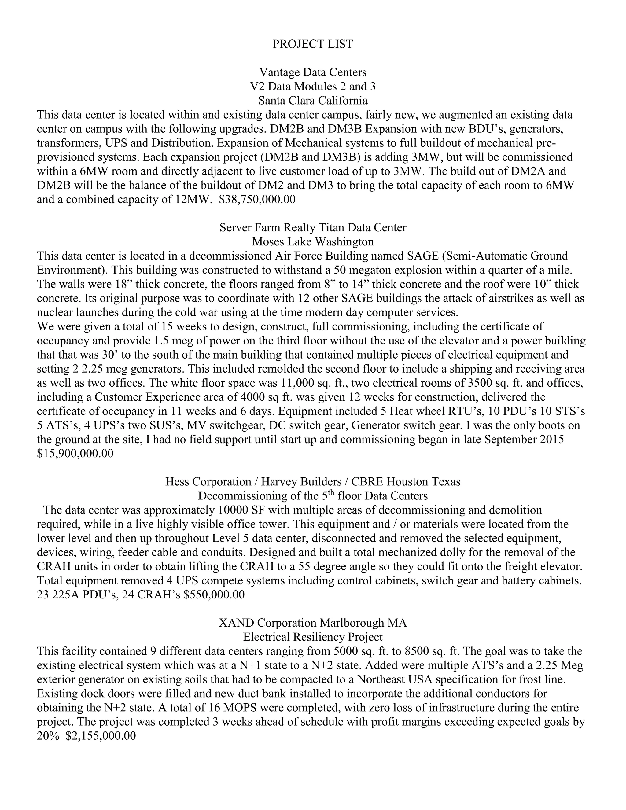 Resume Short Version with Project List 07252016 | PDF