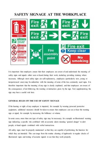 SAFETY SIGNAGE AT THE WORKPLACE | DOCX