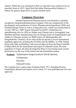report on orchid pharma | PDF