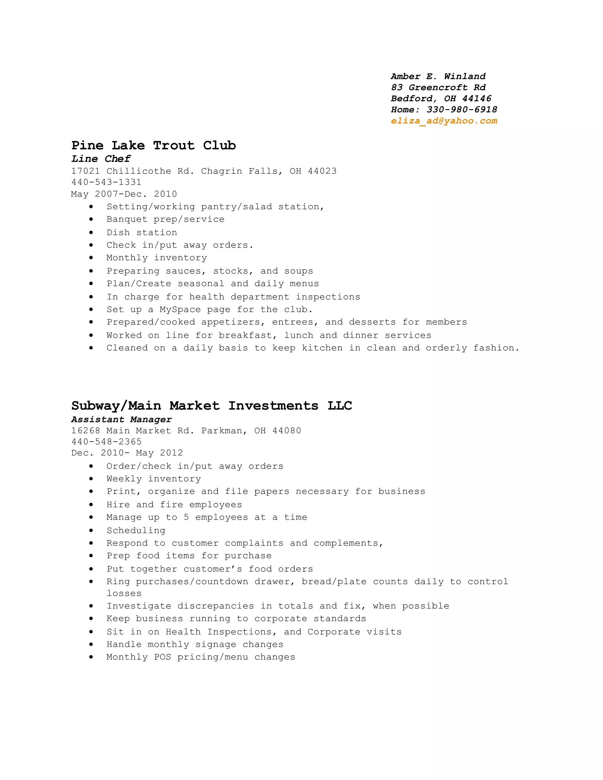 amberresume | DOCX | Grocery Shopping | Shopping