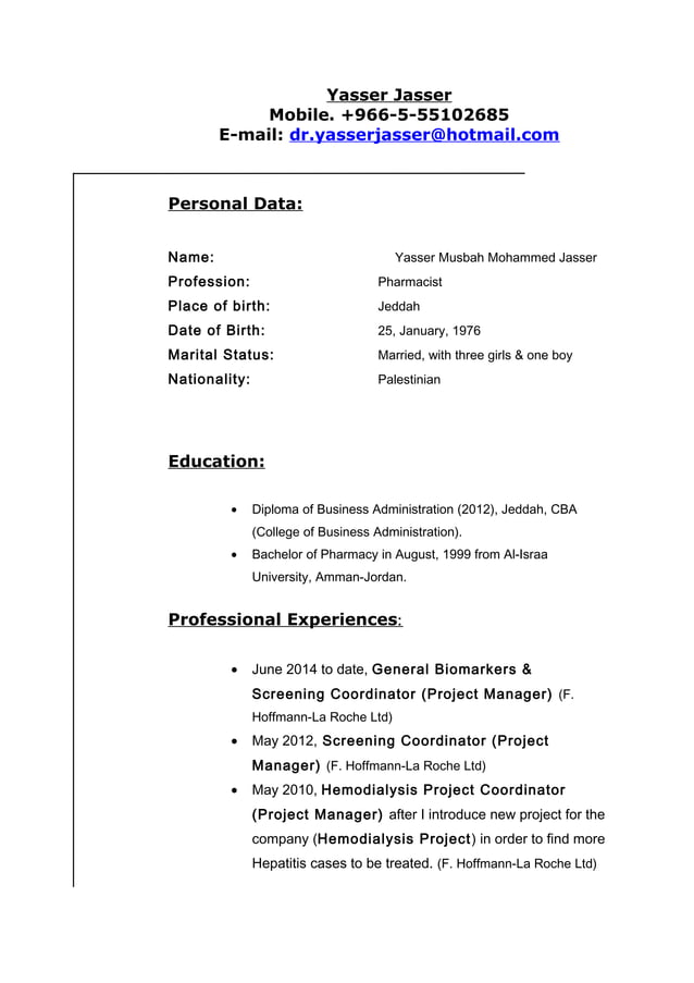 Yasser Jasser CV 2016 | DOC